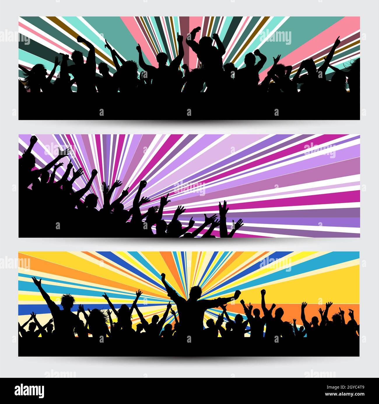 Collection of three different party crowd banner designs Stock Photo ...
