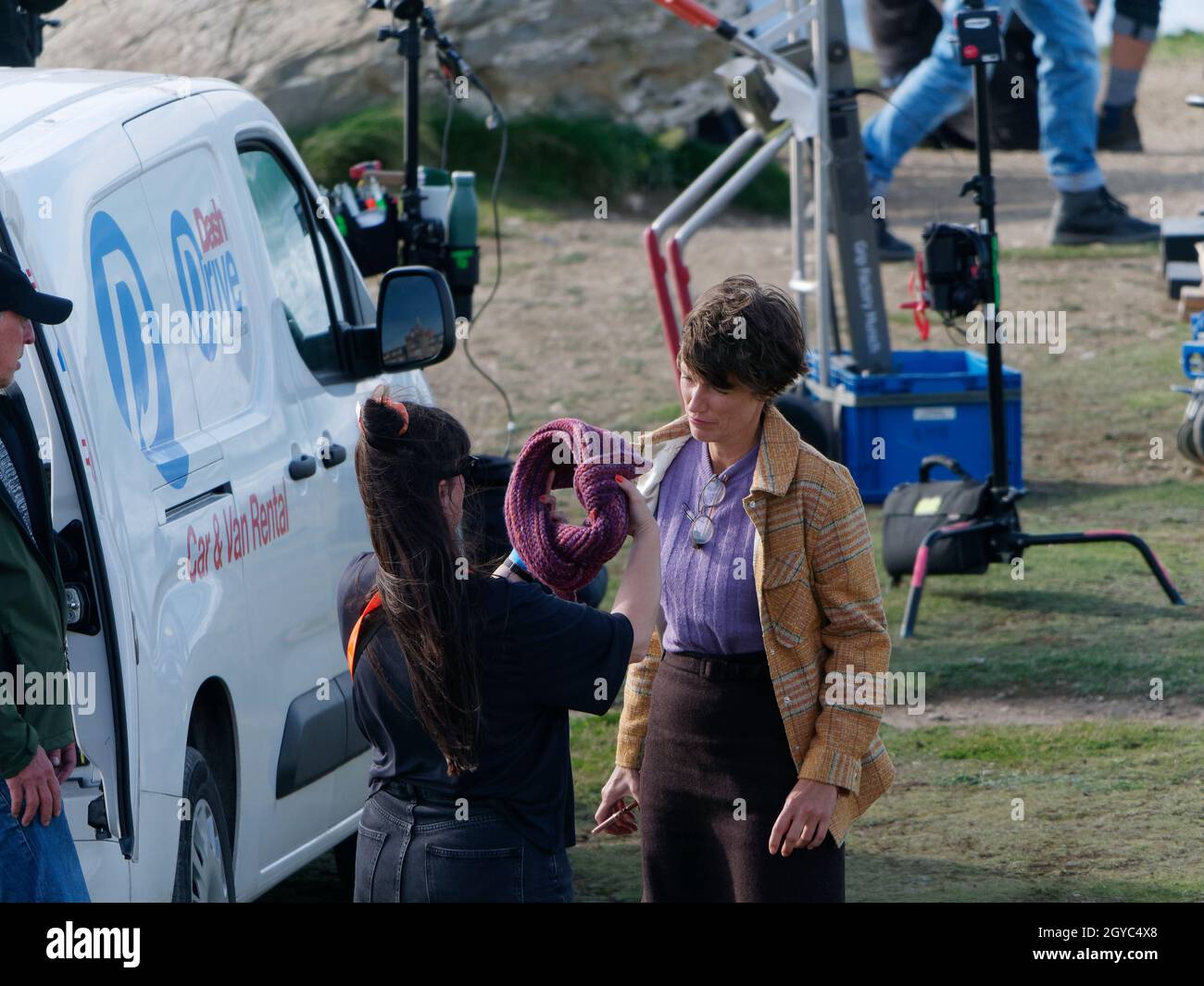 Cornwall UK, Newquay. Location filming at Fistral beach. The two ...