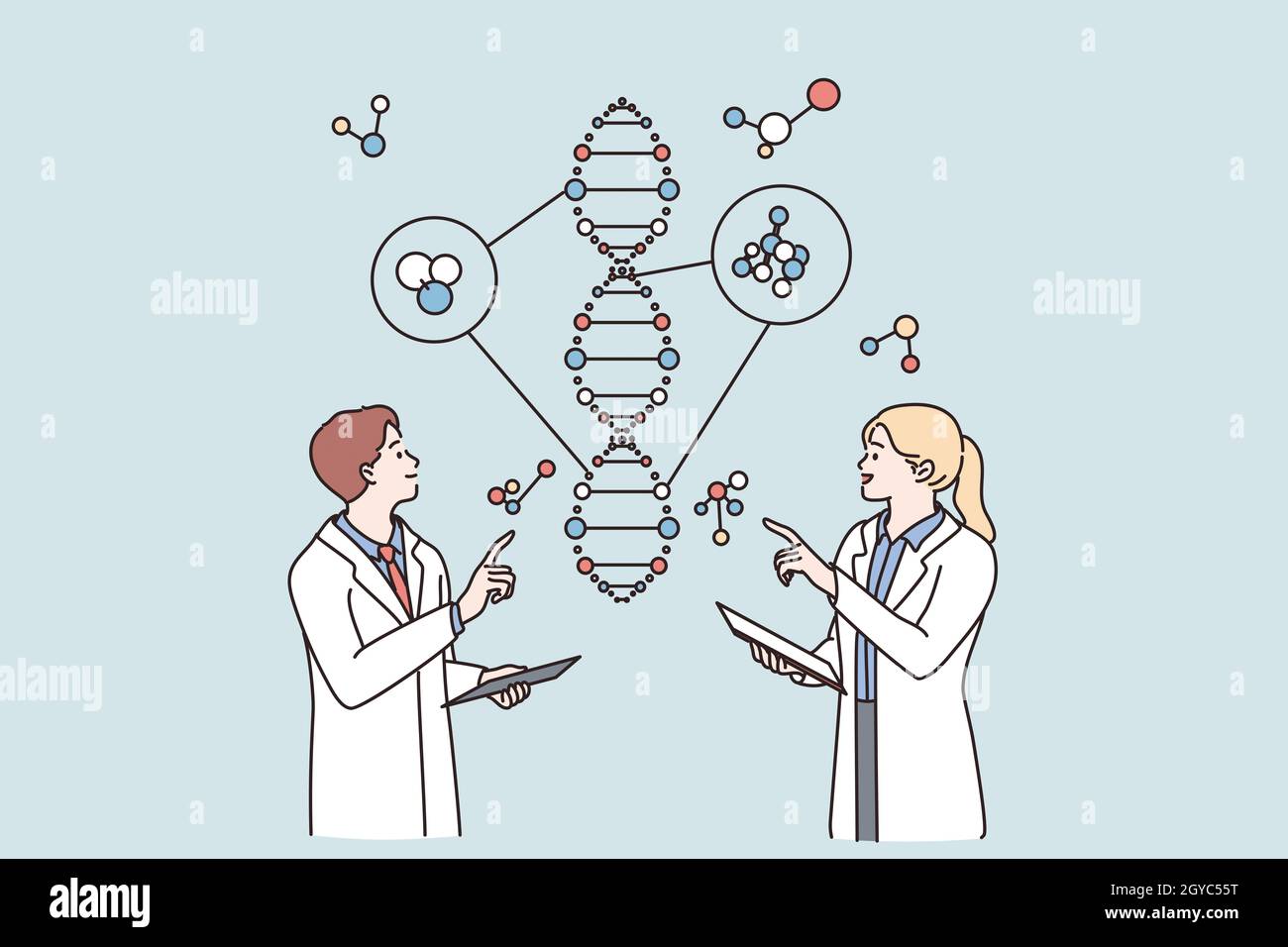 Laboratory research and genetic engineering concept. Young scientists ...