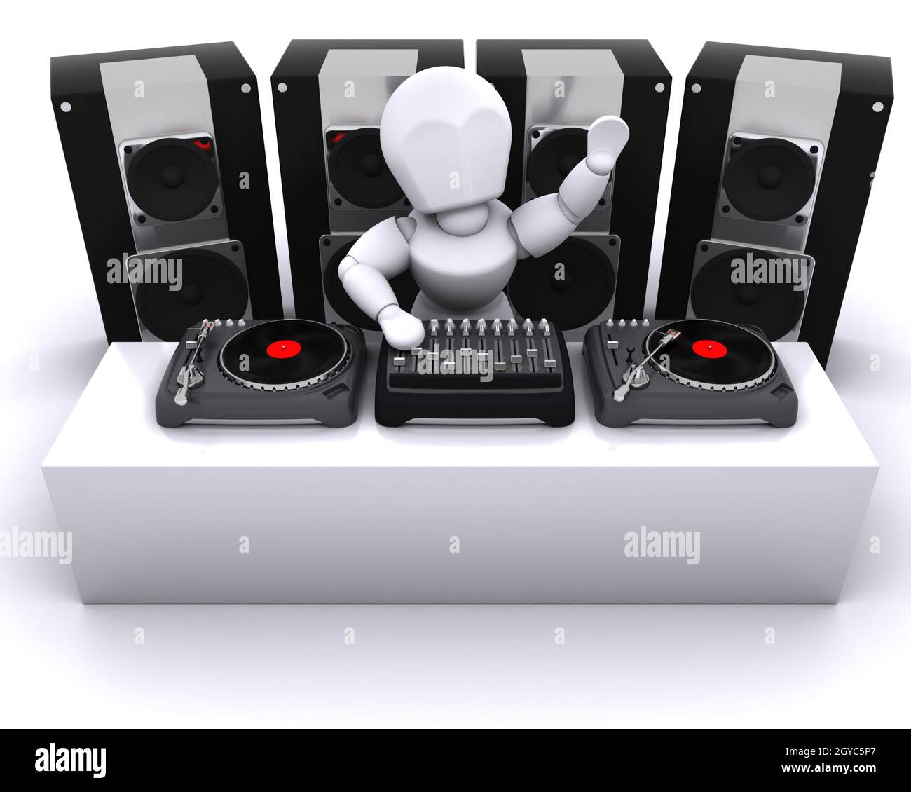 3D render of a DJ mixing records on turntables Stock Photo - Alamy