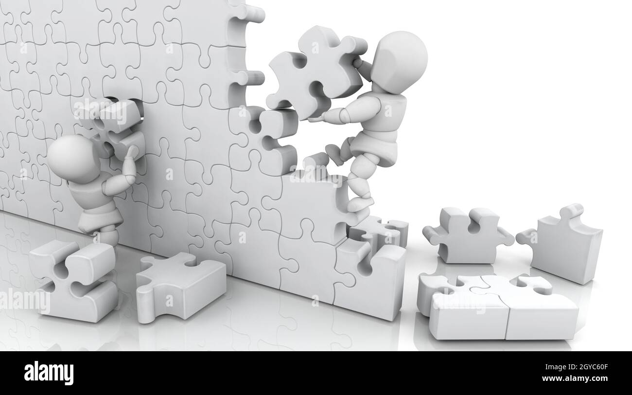 3D render of men solving a jigsaw puzzle Stock Photo - Alamy