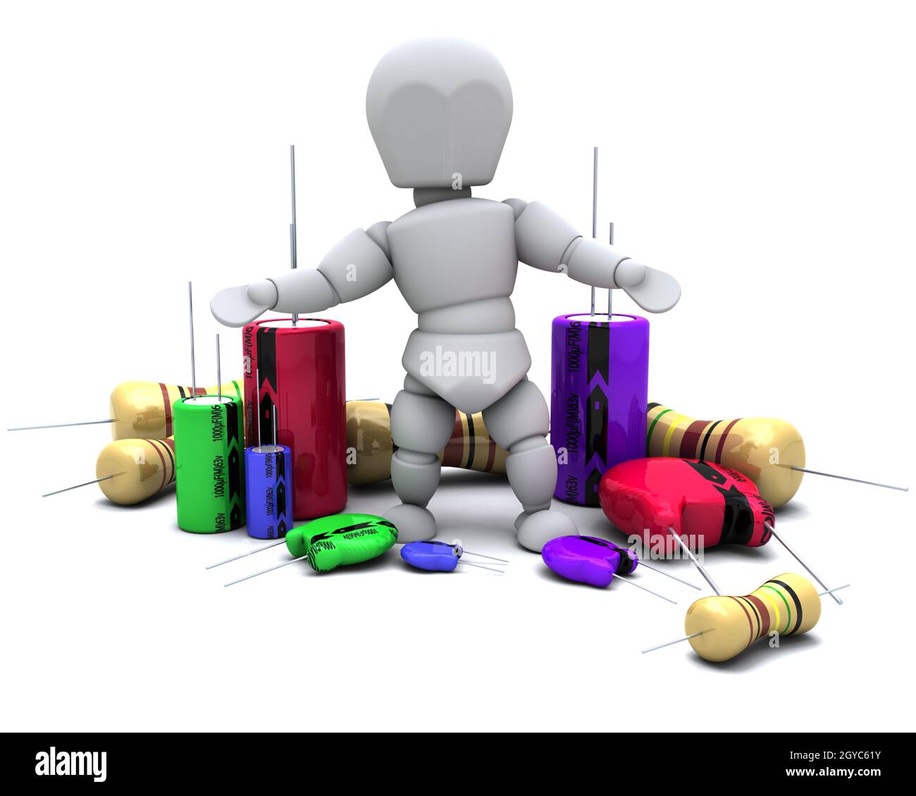 3D Render of a Man With Capacitors Resistors and semi-conductors Stock ...