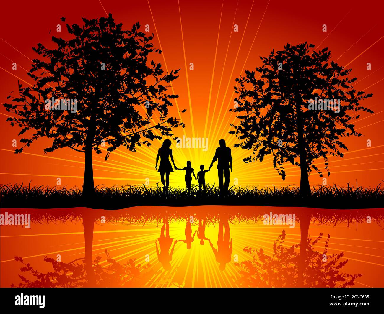 Silhouette of a family walking outside under trees Stock Photo - Alamy
