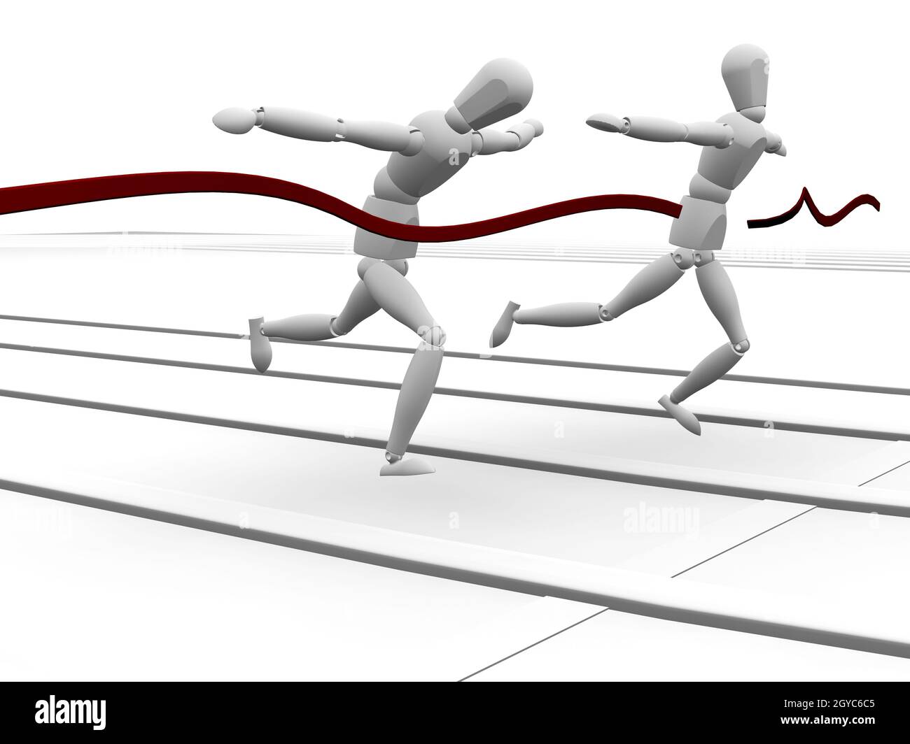 3D render of runners reaching the finish line Stock Photo - Alamy