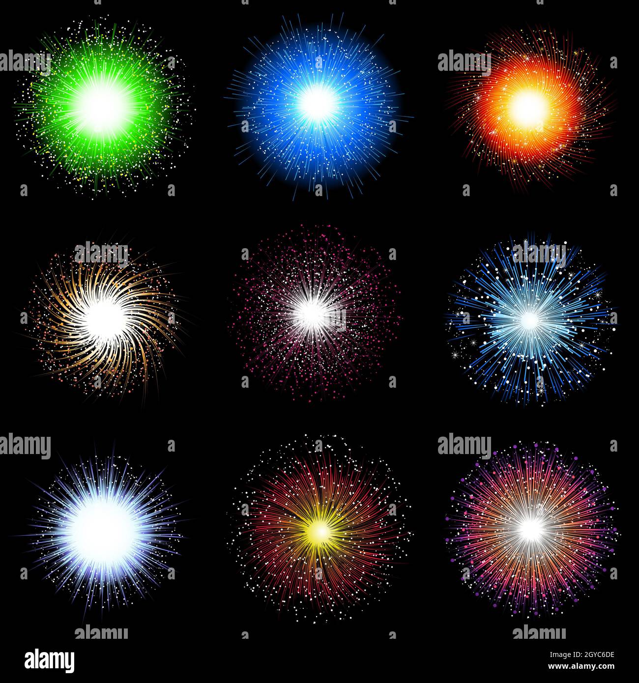 Large collection of brightly coloured firework explosions Stock Photo ...