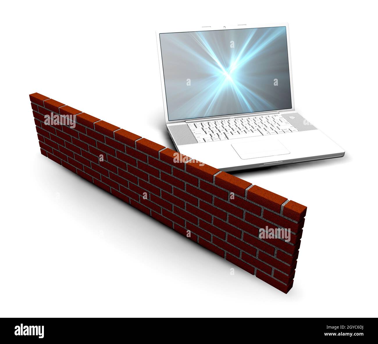 3D render of a computer behind a brick wall Stock Photo - Alamy