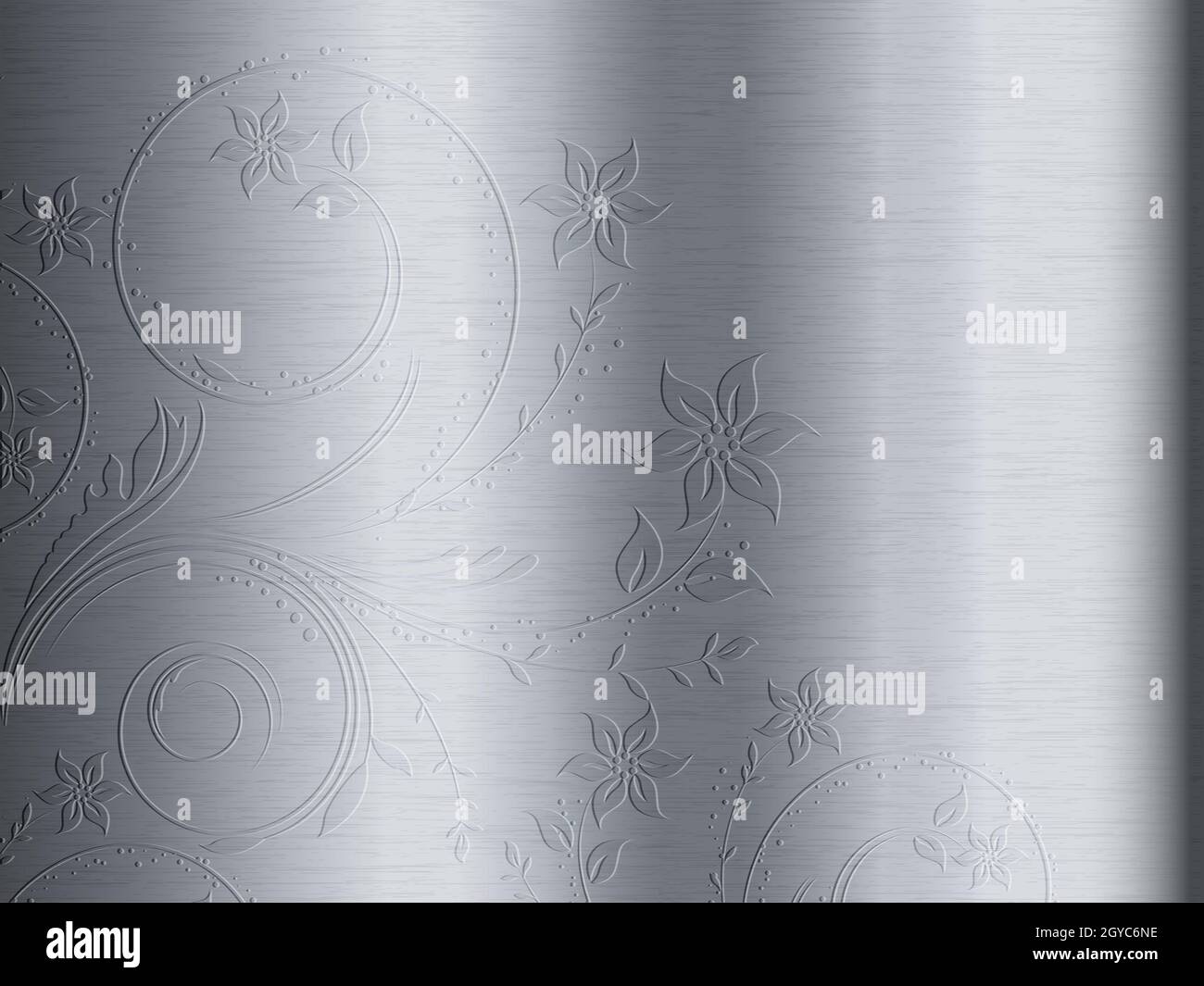 Brushed metal texture background with floral design embossed on it ...