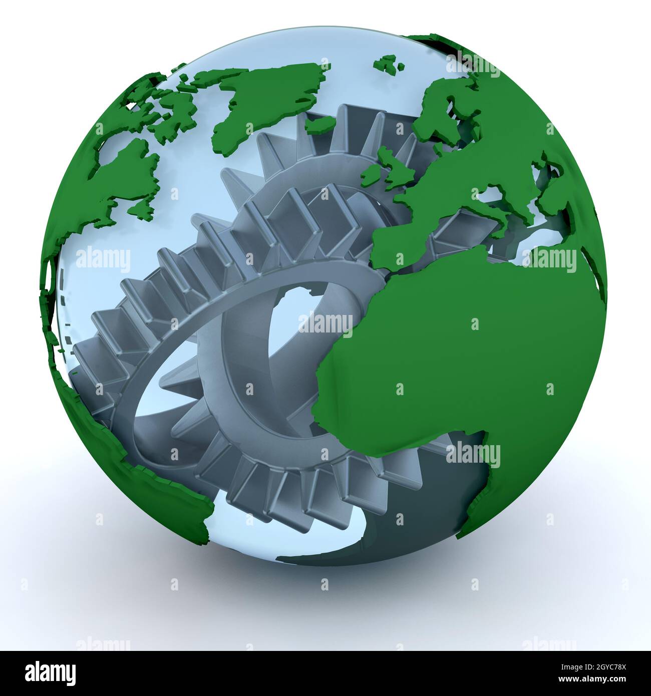 3D render of a globe with gears inside Stock Photo - Alamy