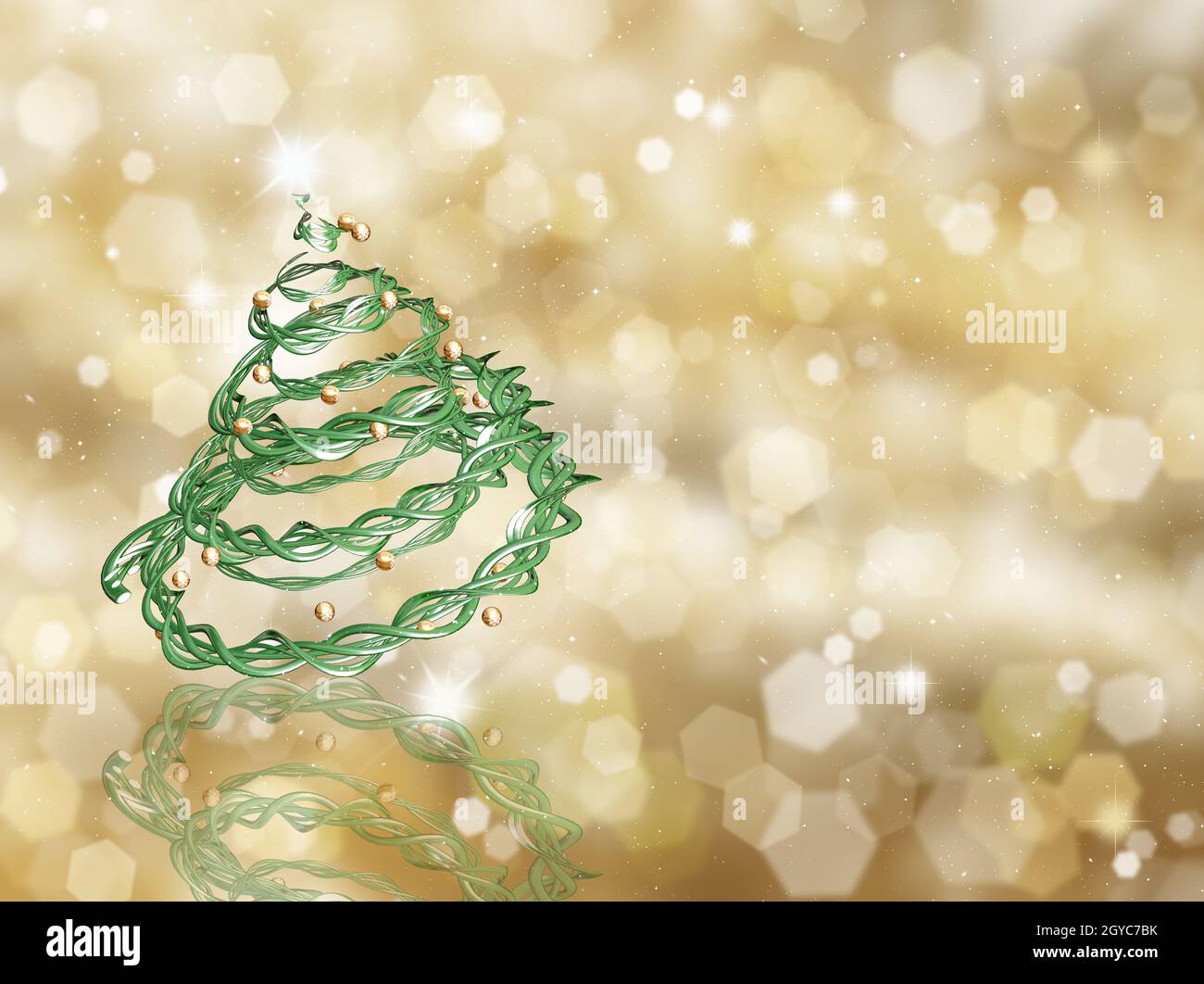 Twisted Christmas tree on golden background blurred lights Stock Photo ...