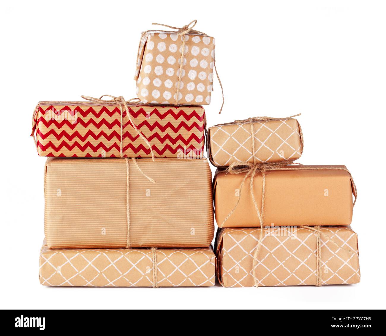 Stacked group of gift boxes isolated on white background Stock Photo ...