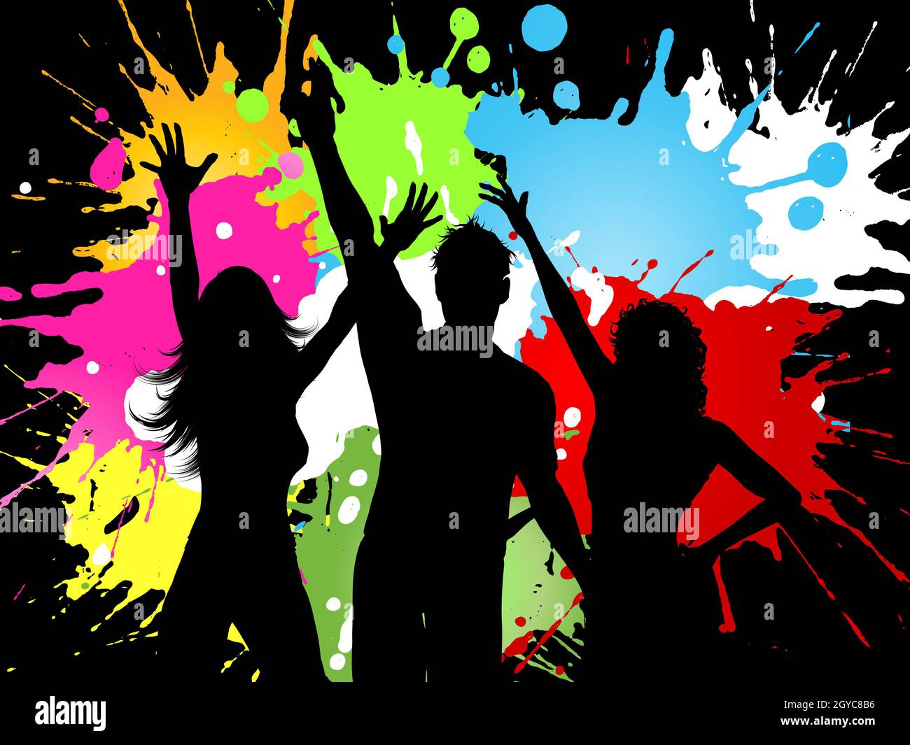Silhouettes of people dancing on a grunge splat background Stock Photo ...