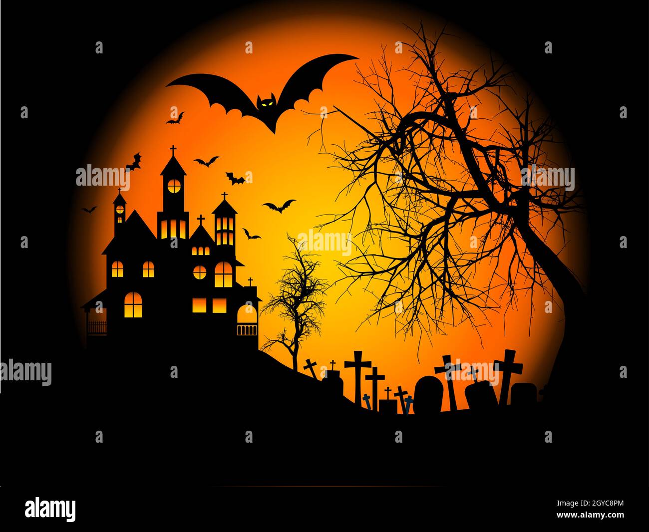 Spooky Halloween background with haunted house on a hill Stock Photo ...