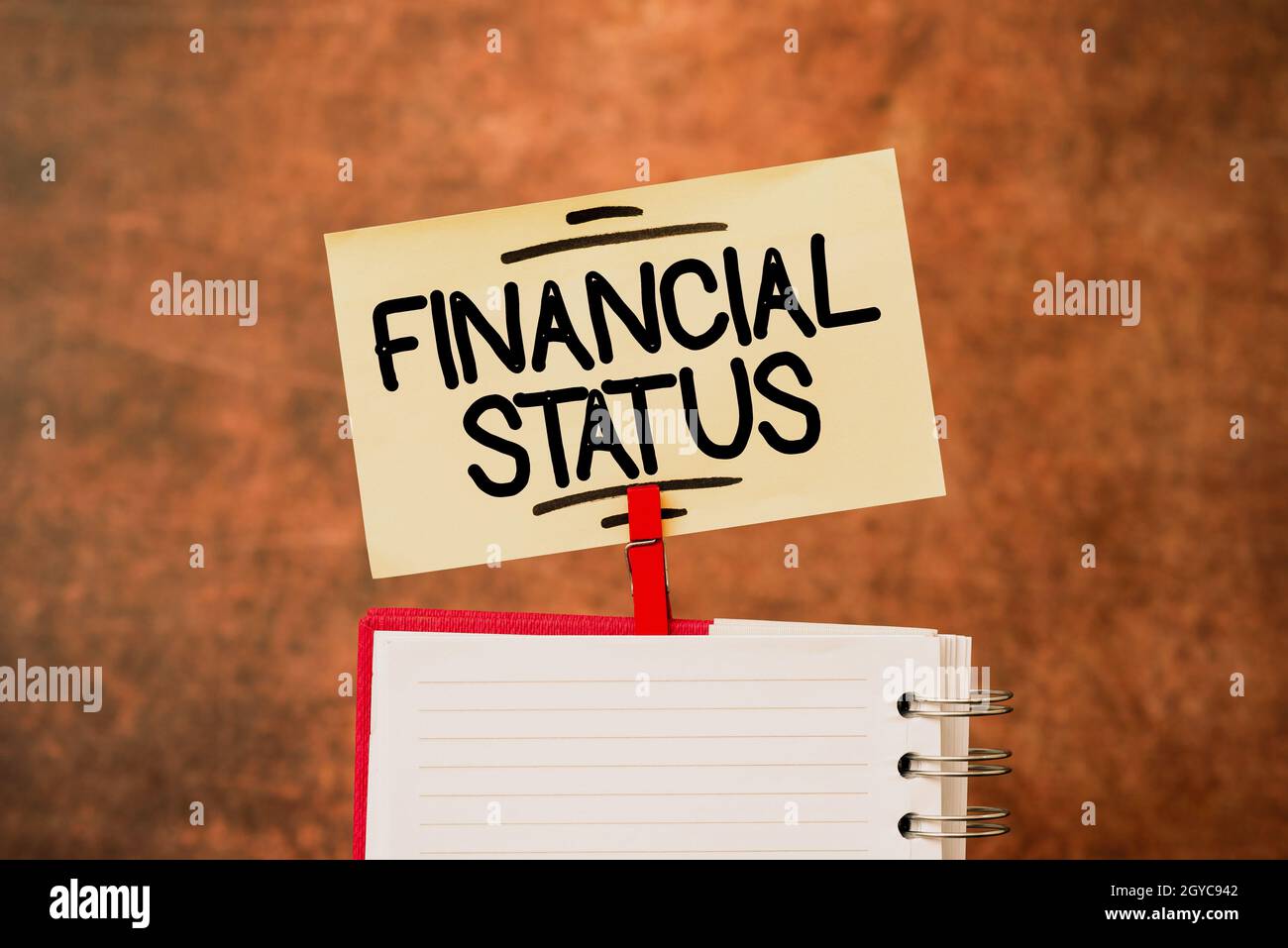 Text caption presenting Financial Status, Conceptual photo level of ...