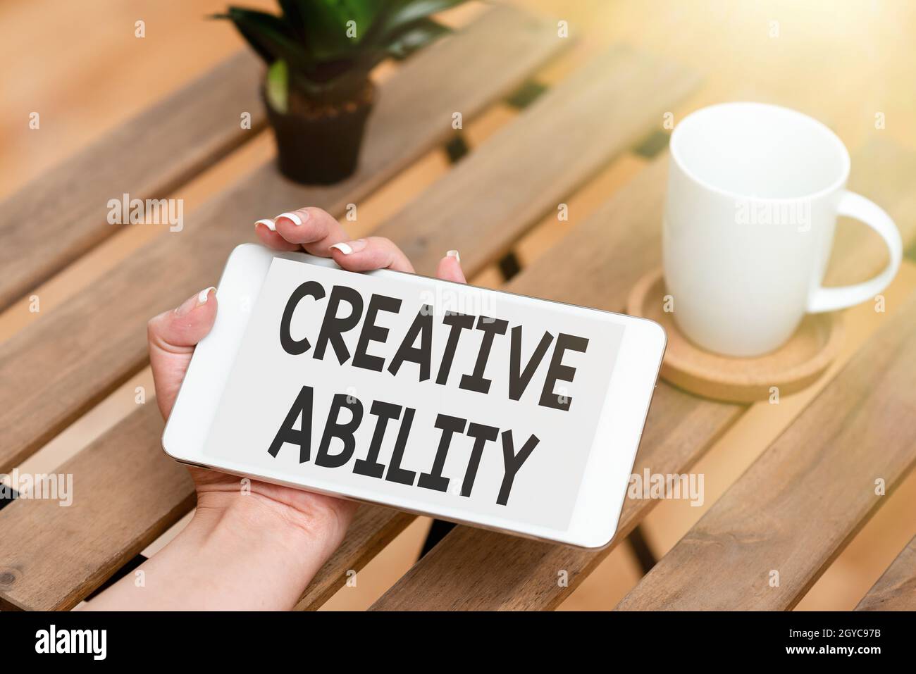 Hand writing sign Creative Ability, Business showcase able to function ...