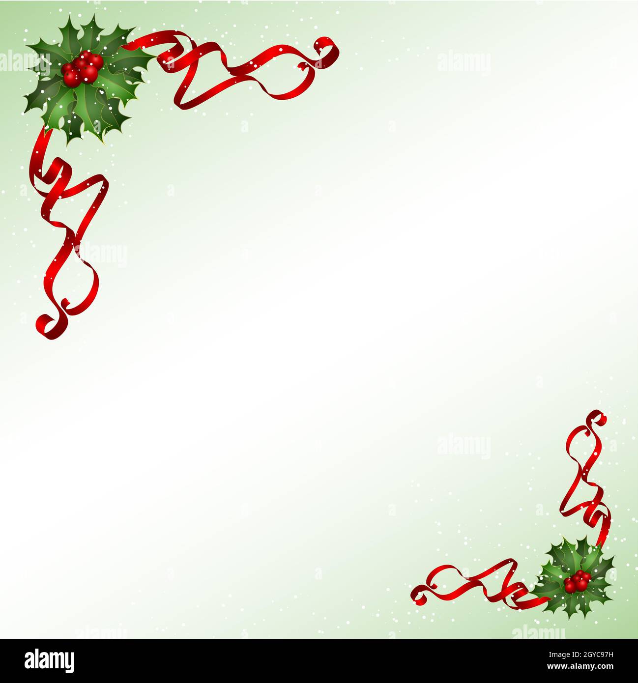 Decorative Christmas background with holly, berries and red ribbon ...