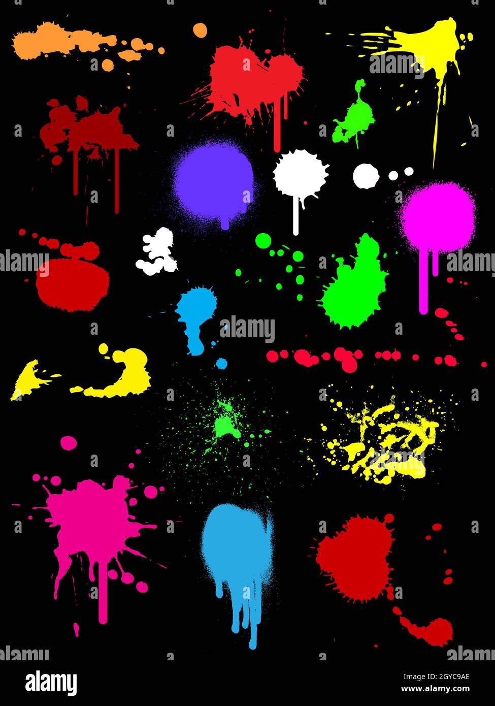 Colourful ink splats on black background Stock Photo - Alamy