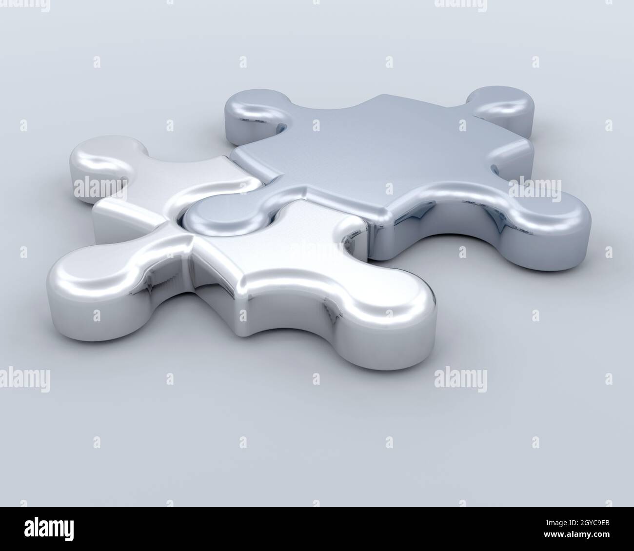 3D render of two puzzle pieces connected Stock Photo - Alamy