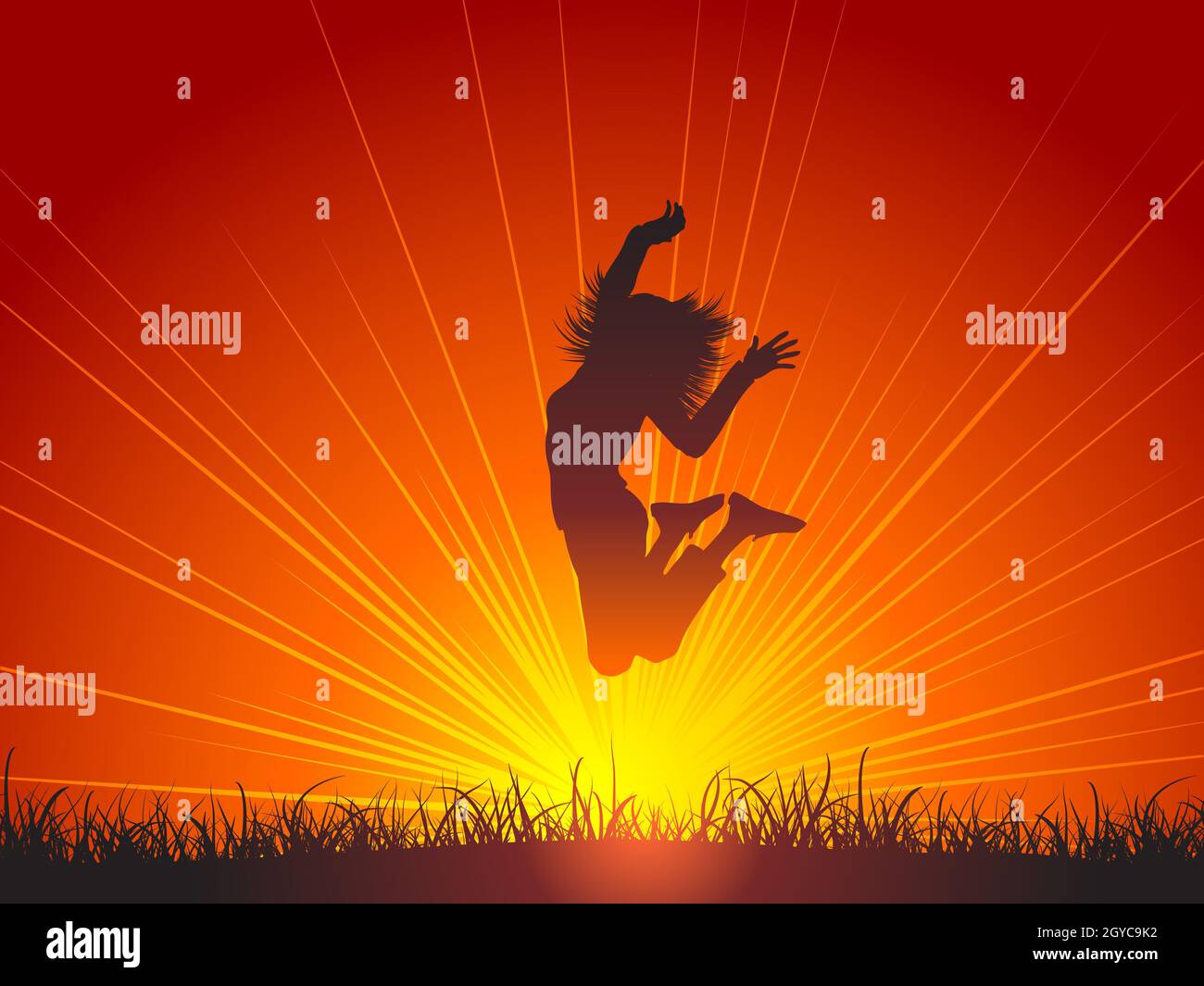 Silhouette of a female jumping for joy Stock Photo - Alamy