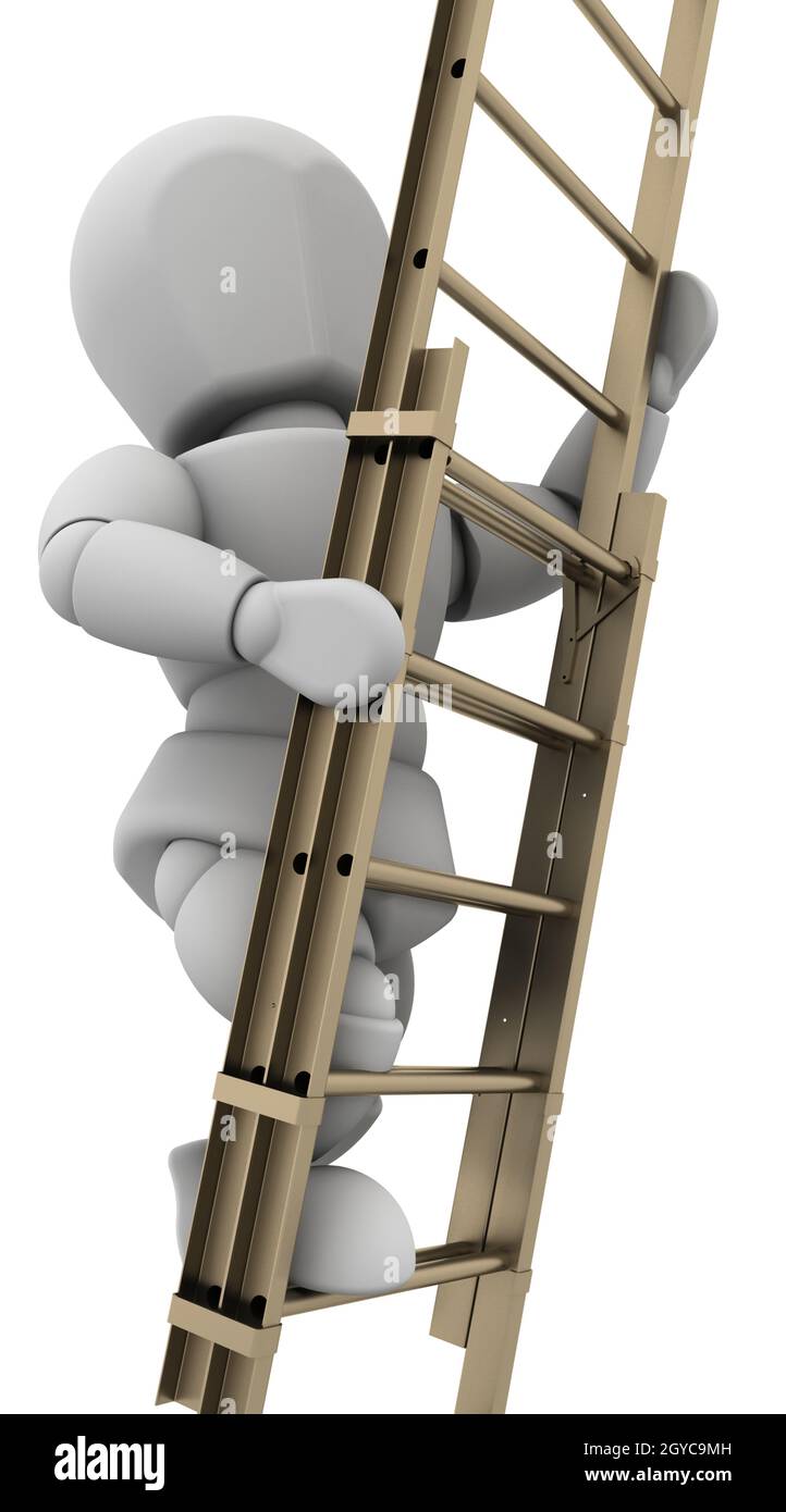 3D render of a man climbing a ladder to achieve success Stock Photo - Alamy