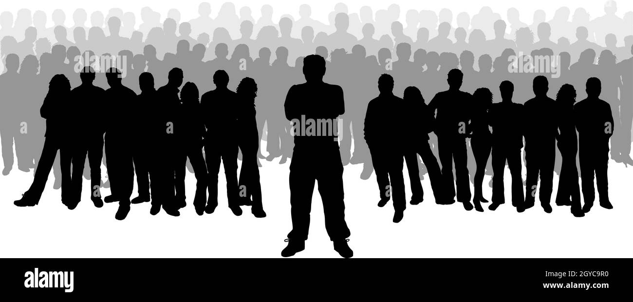 Huge crowd of people with one person leading Stock Photo - Alamy