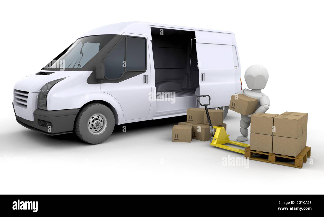 3D render of someone unloading a van Stock Photo - Alamy