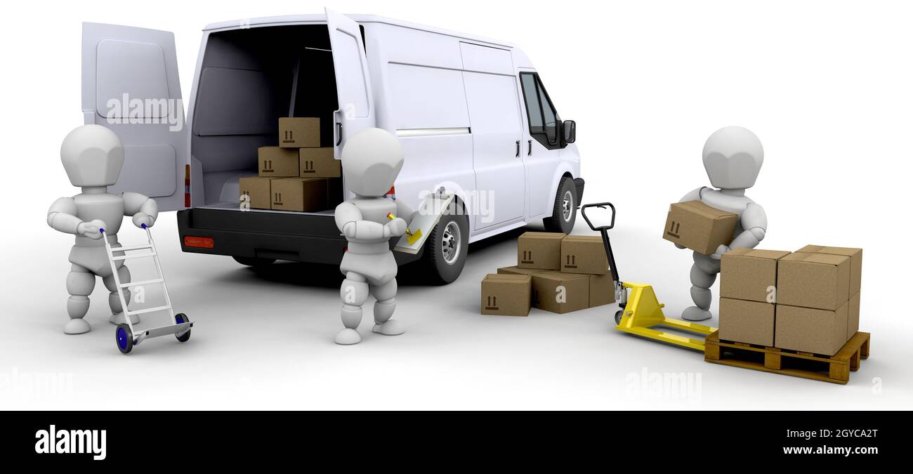 Workers loading a van with boxes Stock Photo - Alamy
