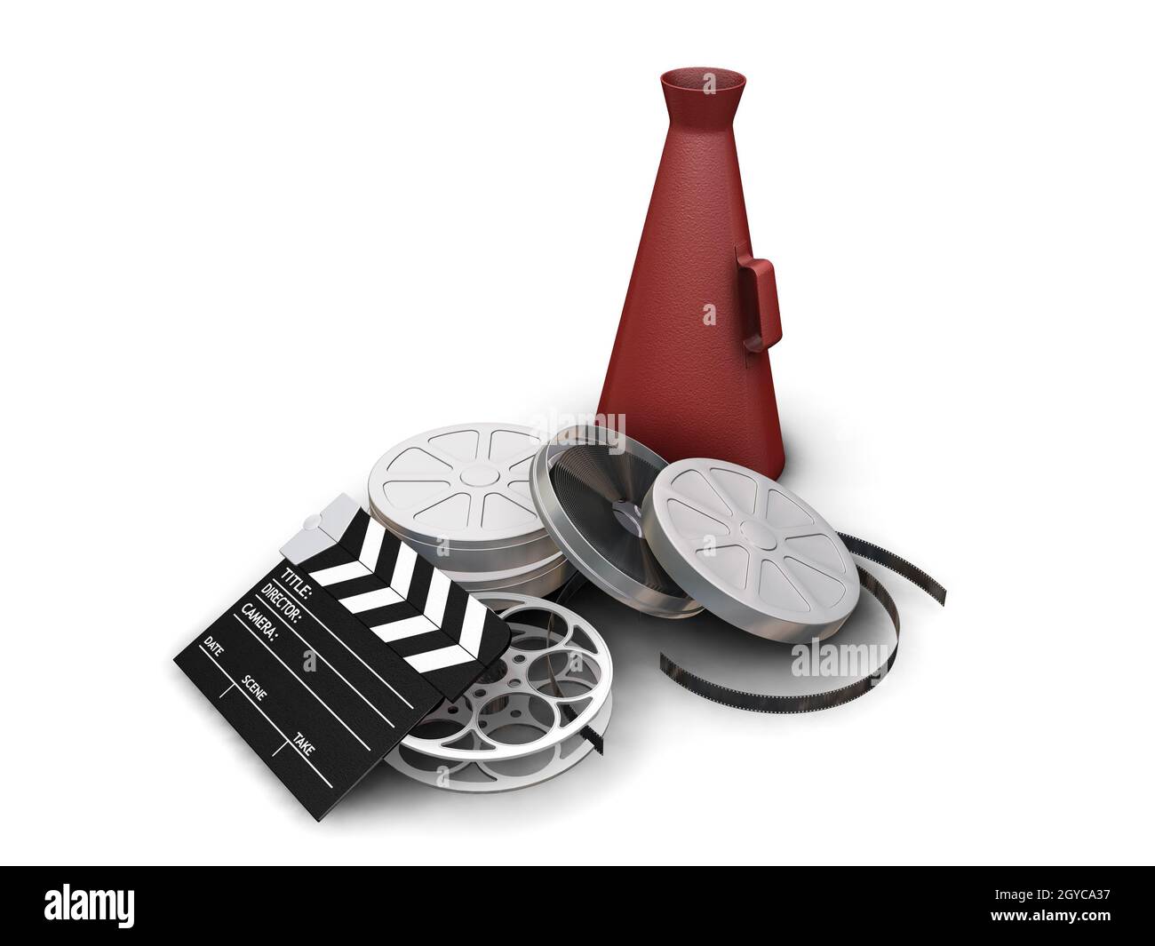 3D render of movie items isolated on white background Stock Photo - Alamy