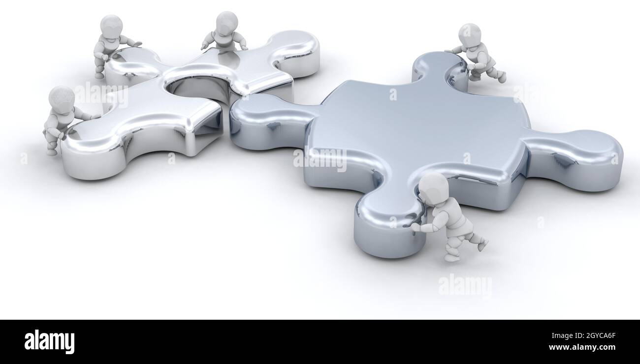 3D render of people connecting puzzle pieces Stock Photo - Alamy
