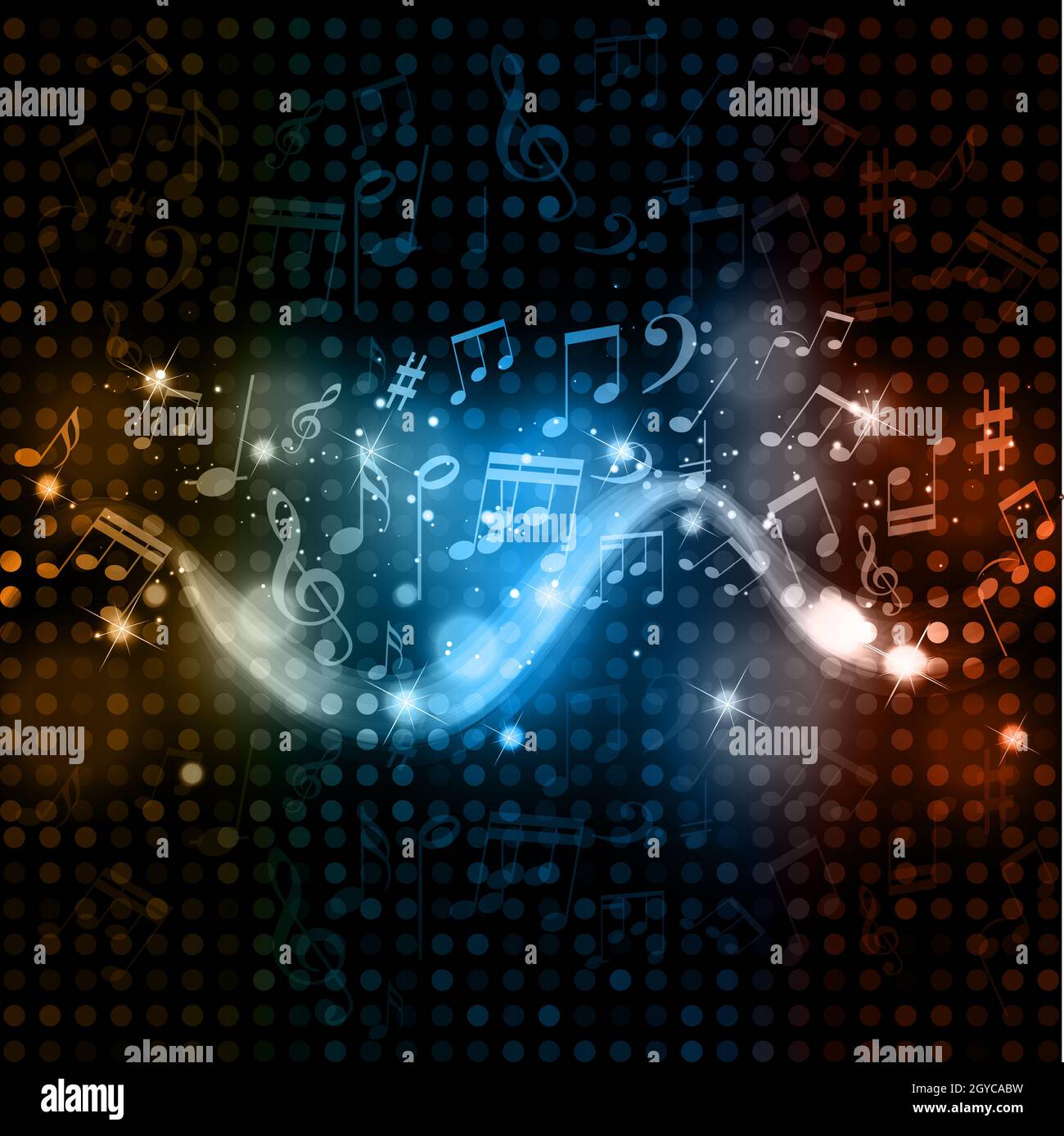 Music notes on a glowing lights background Stock Photo - Alamy
