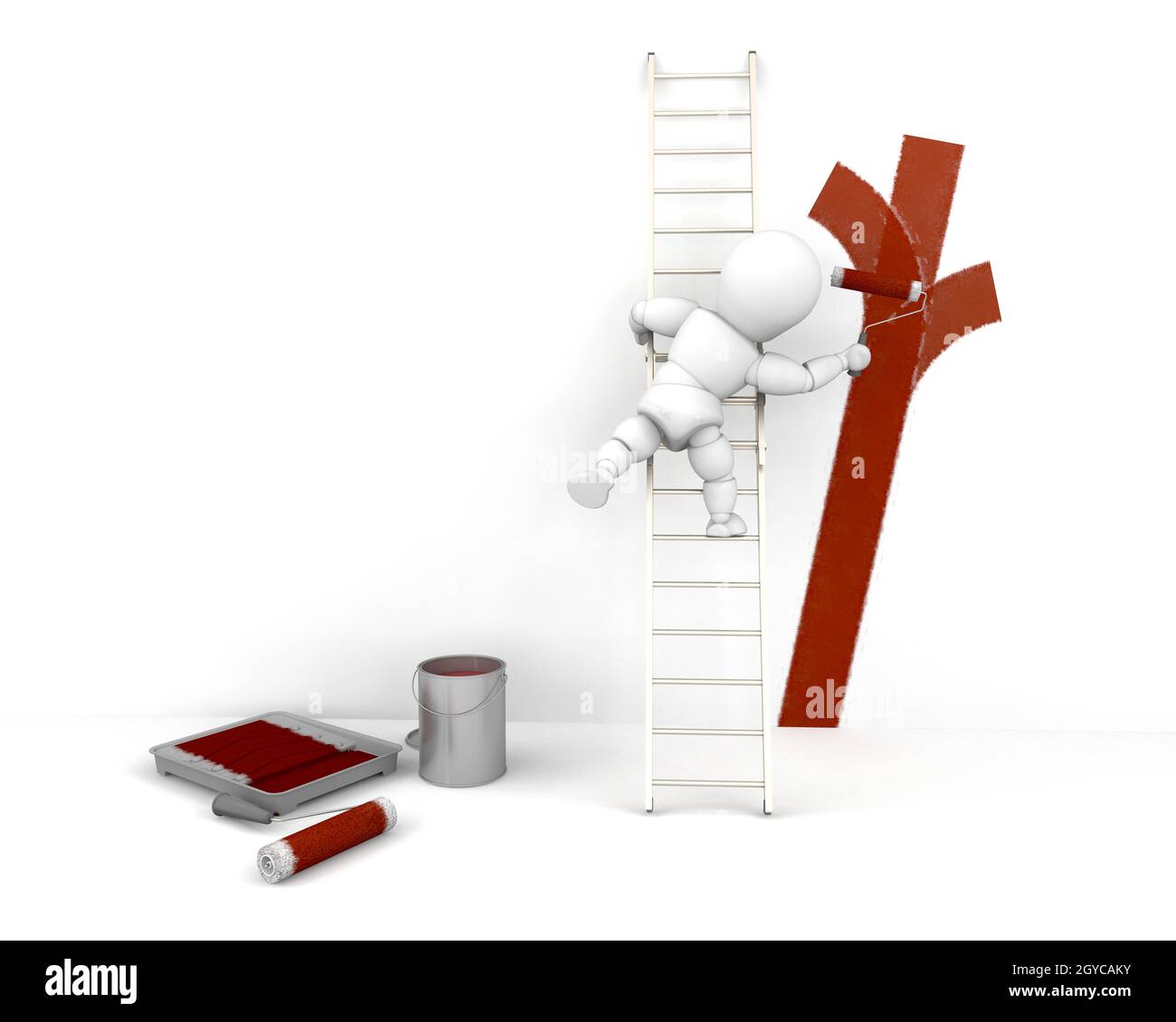 3D render of a man painting a wall Stock Photo - Alamy