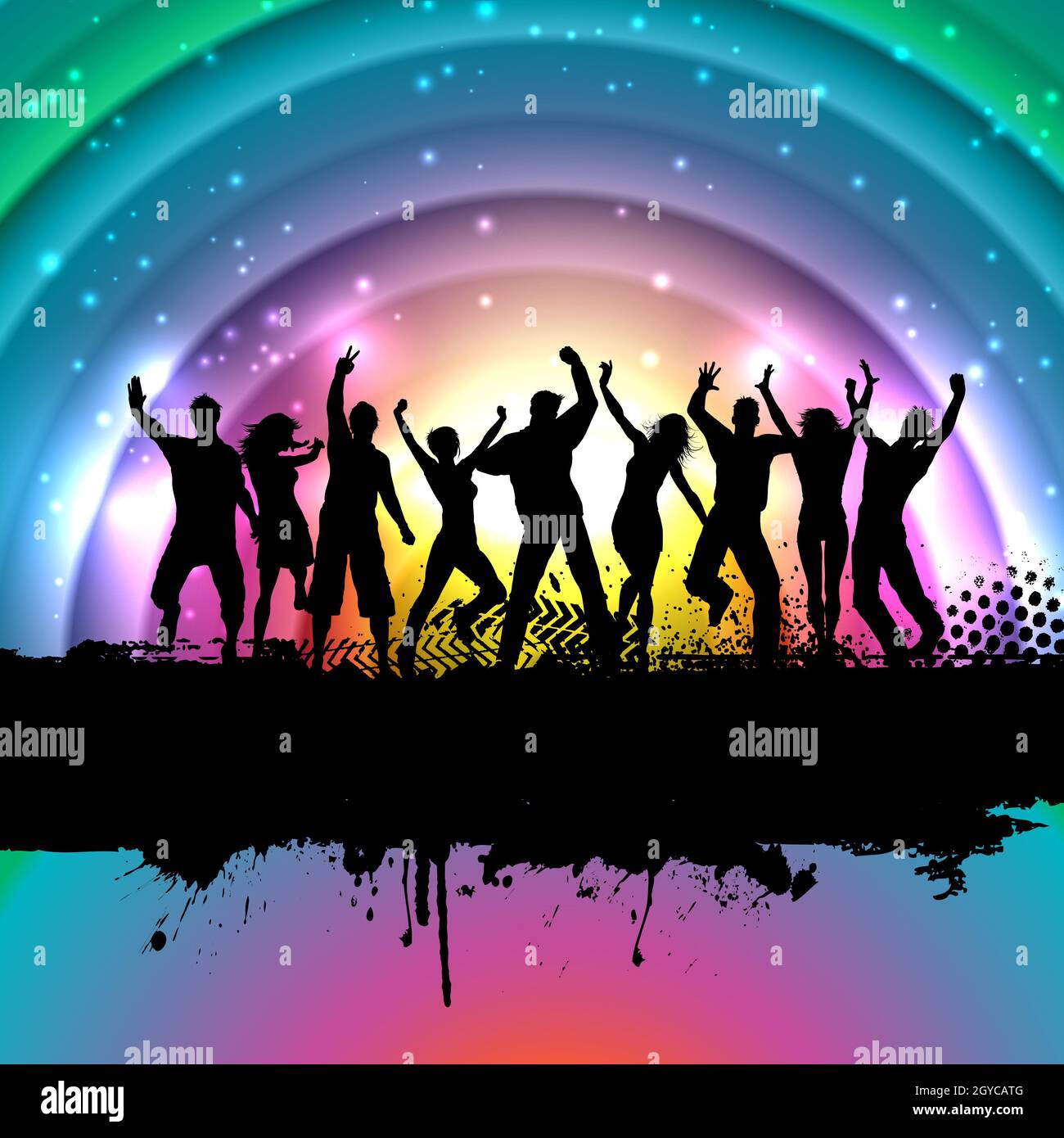 Silhouettes of people dancing on a grunge background Stock Photo - Alamy