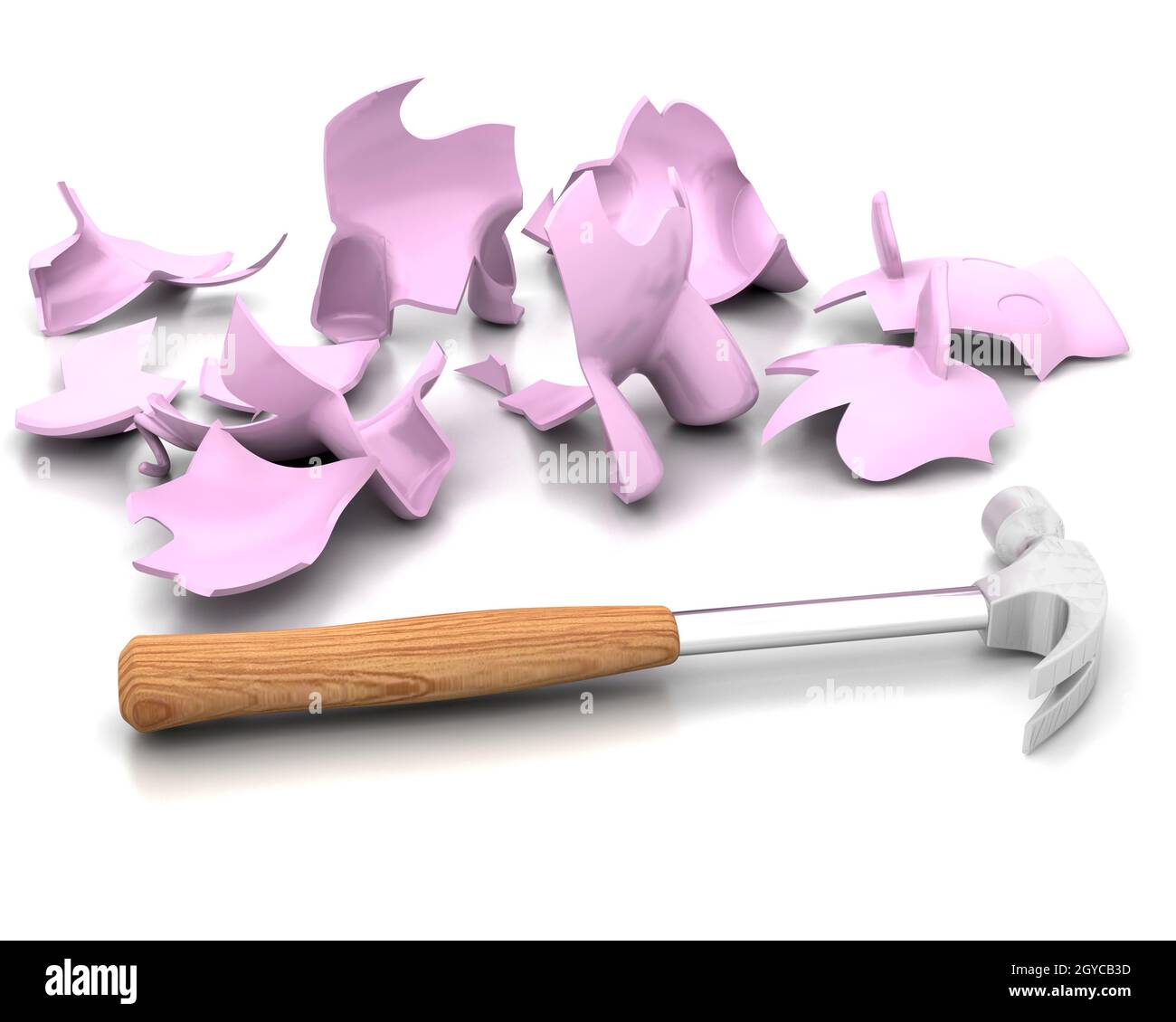 Smashed piggy bank with a hammer Stock Photo - Alamy