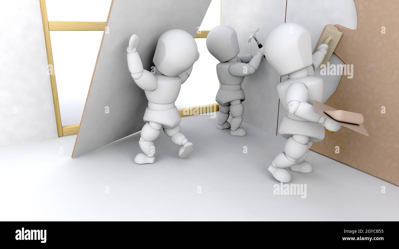3D construction team building a house isolated Stock Photo - Alamy
