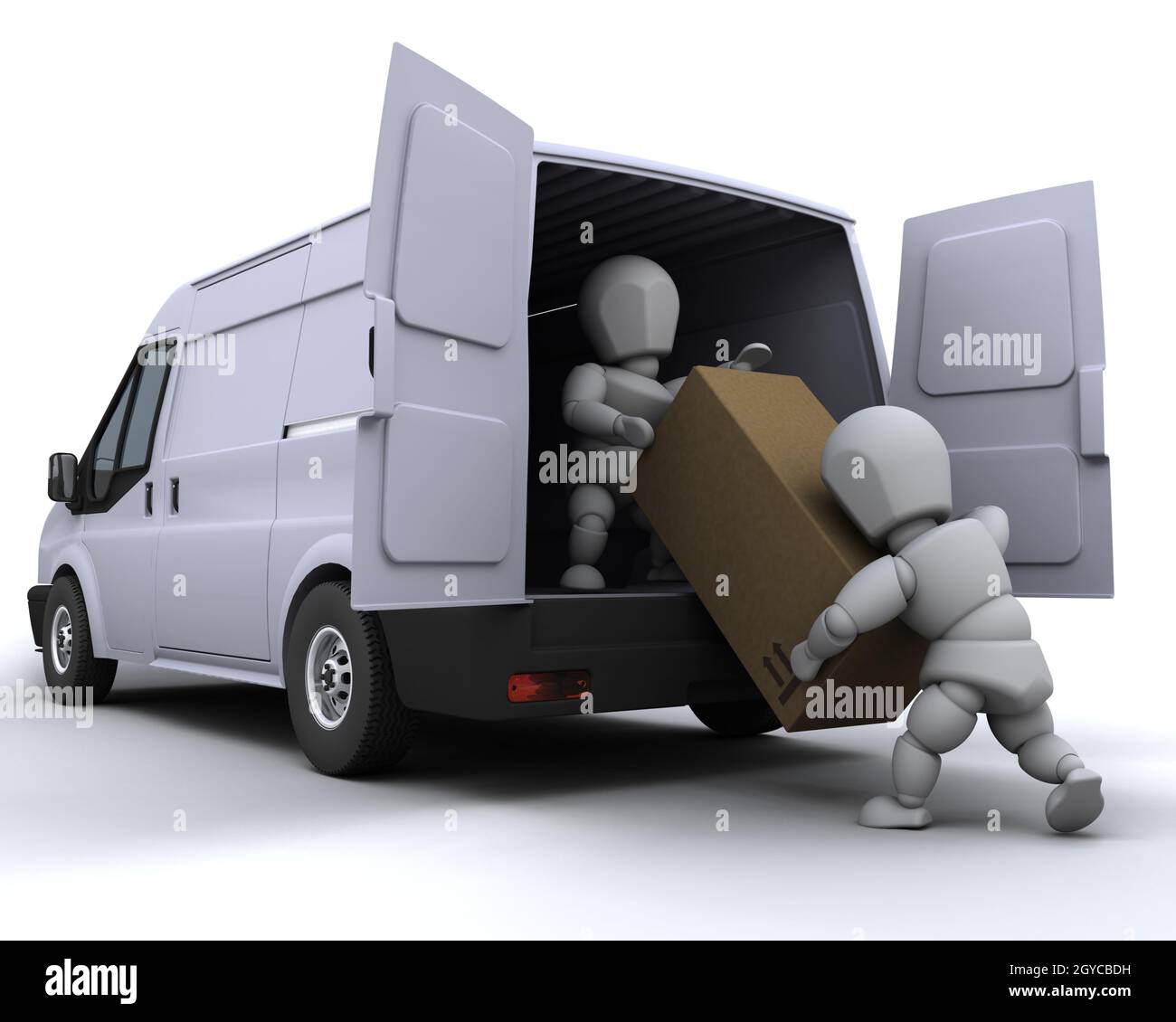 3D render of removal men loading a van Stock Photo - Alamy