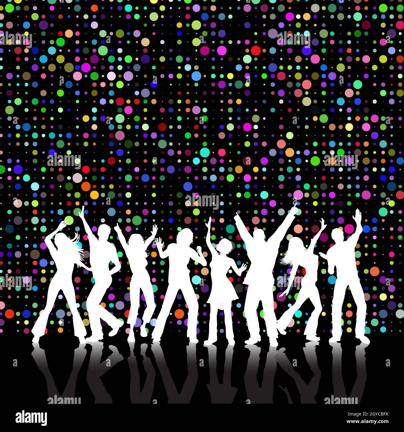 Retro styled colourful background with people dancing Stock Photo - Alamy