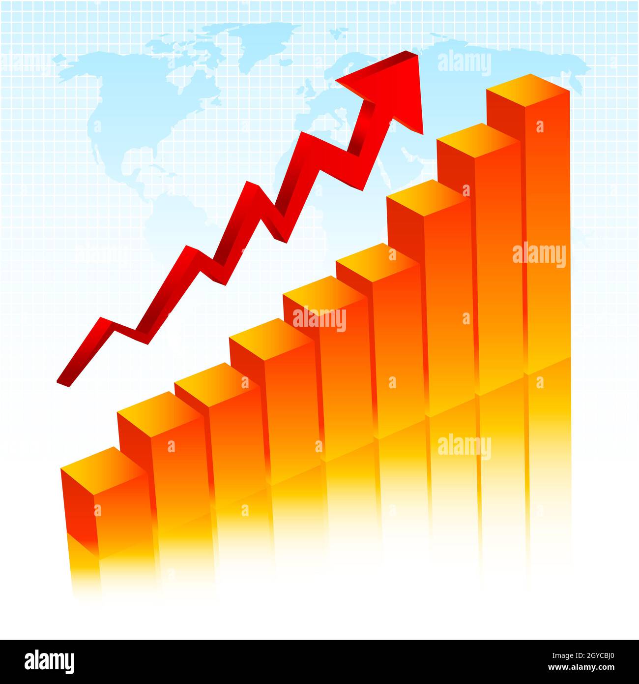 Chart showing rising profits on world map background Stock Photo - Alamy