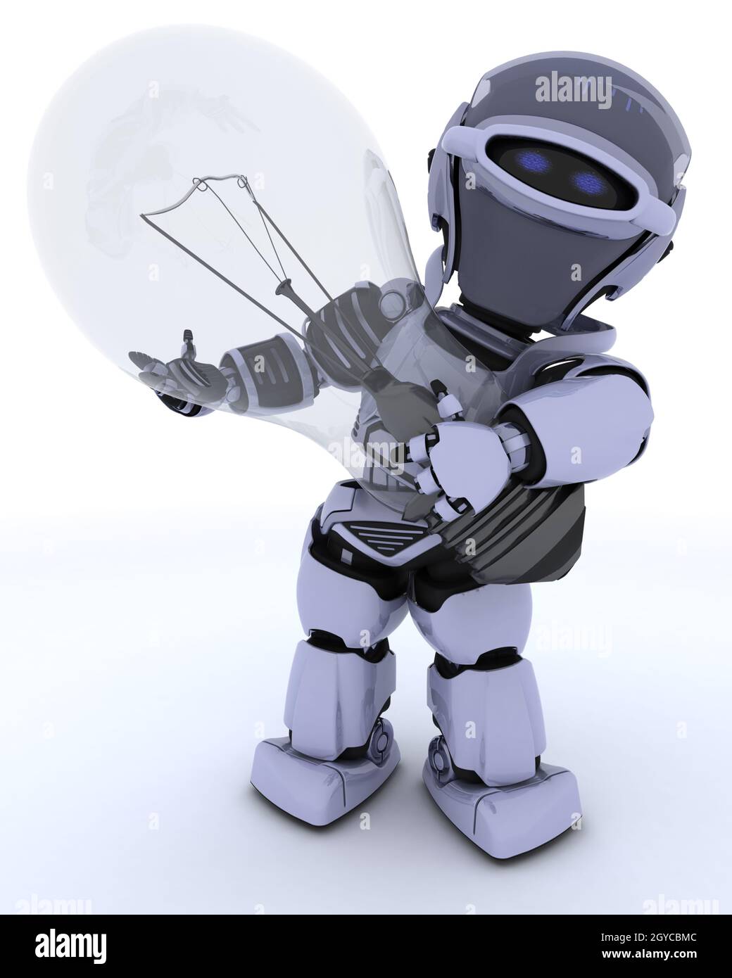 3D Render of a Robot with light bulb Stock Photo - Alamy