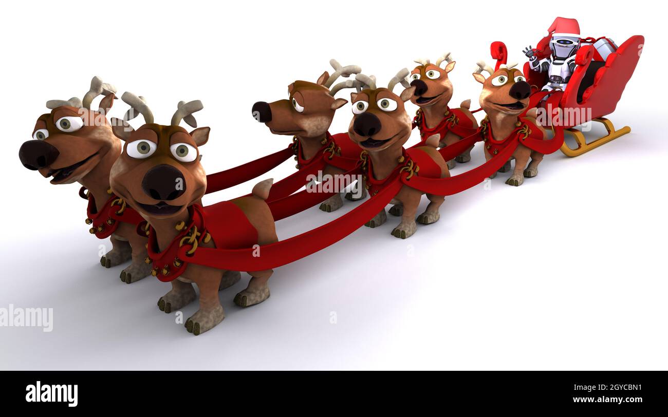 3D render of a Robot withsleigh and reindeer Stock Photo - Alamy