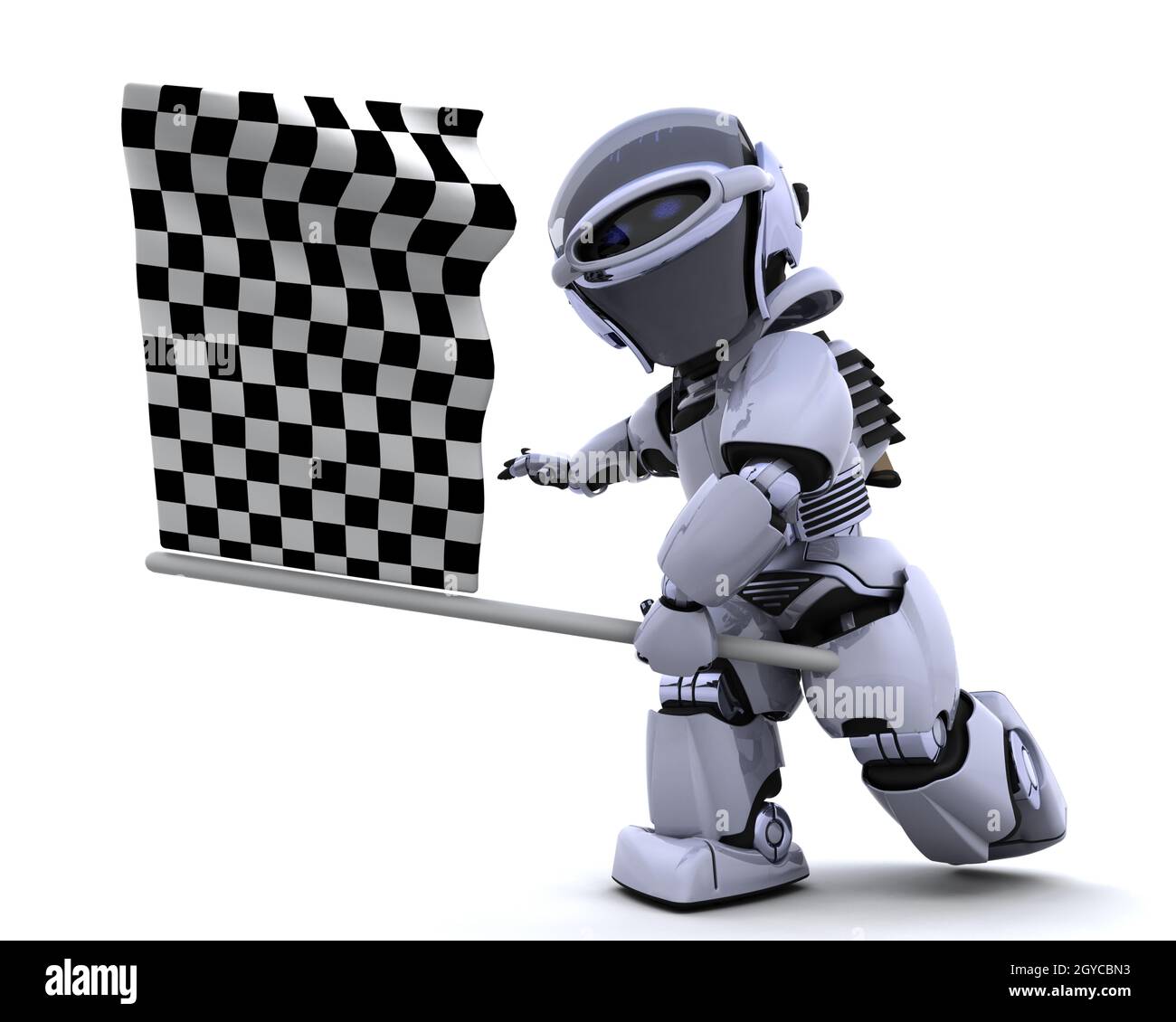3D render of a Robot waving chequered flag Stock Photo - Alamy