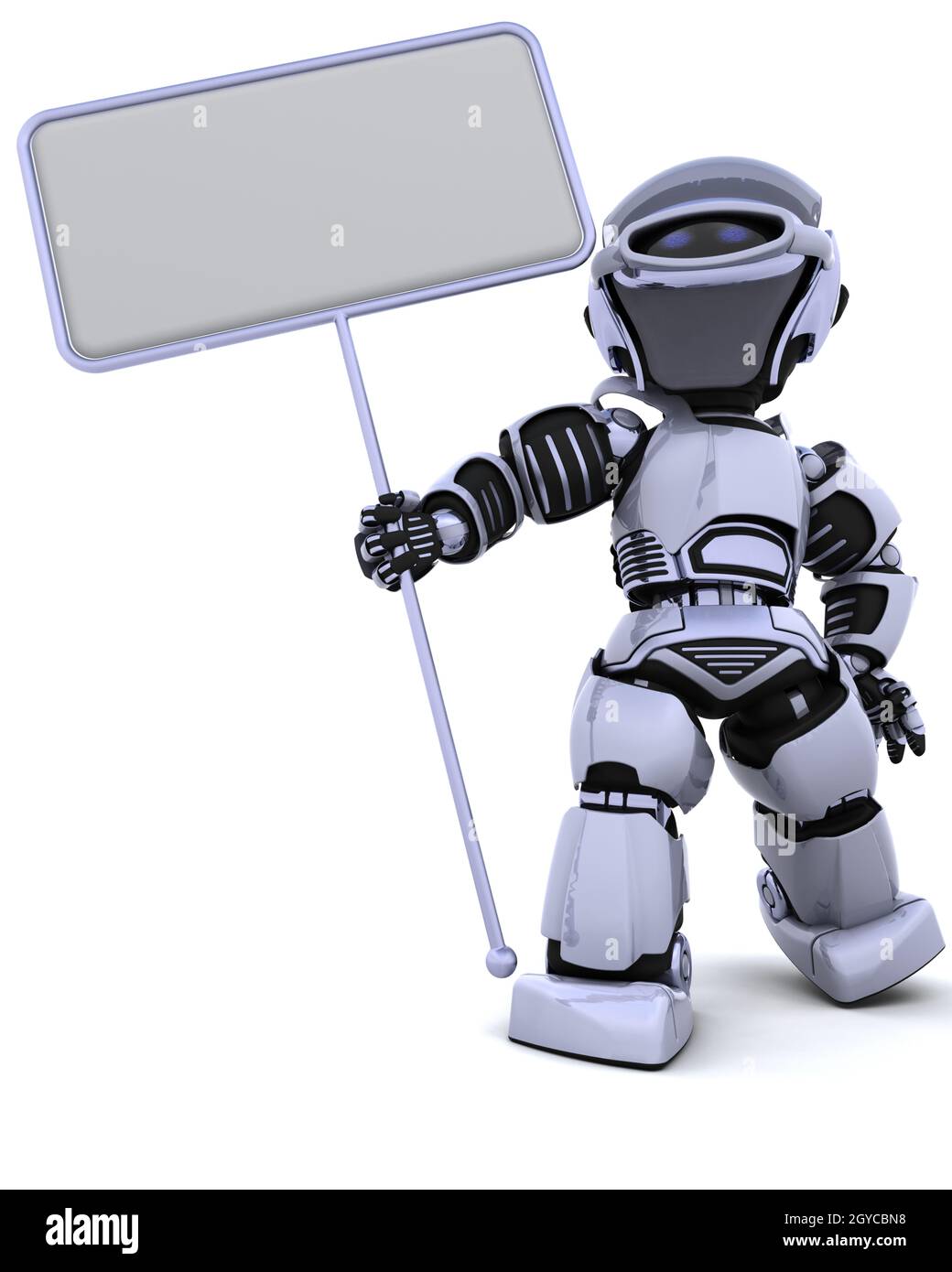 3D render of a robot and blank sign Stock Photo - Alamy