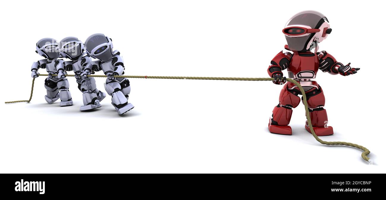 3D Render of robots pulling on a rope Stock Photo - Alamy