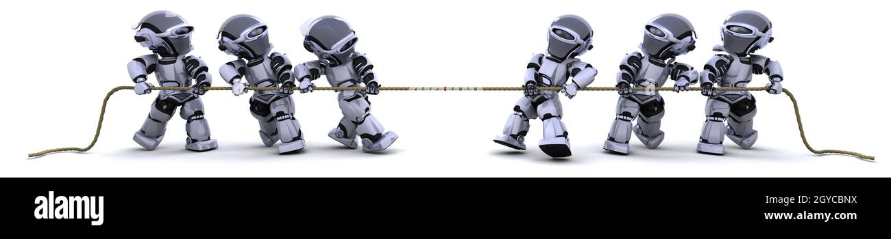 3D Render of robots pulling on a rope Stock Photo - Alamy