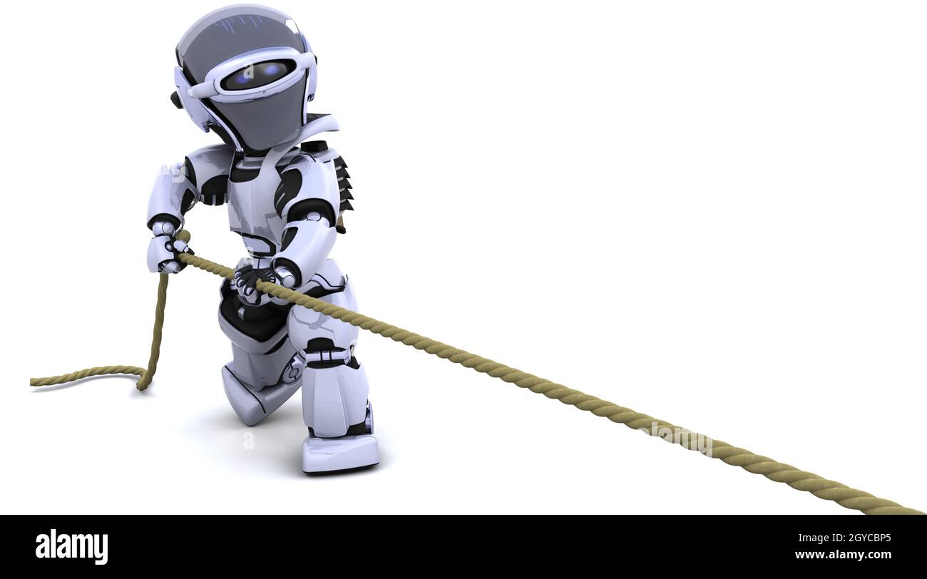 3D Render of robot pulling on a rope Stock Photo - Alamy
