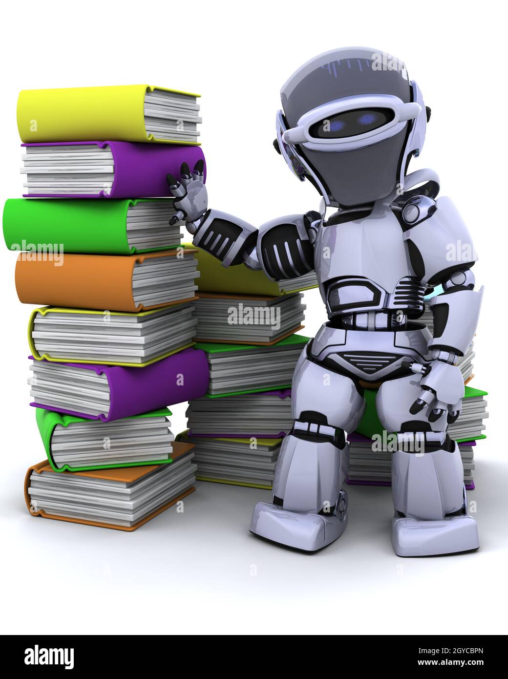 3D Render of robot with books Stock Photo - Alamy