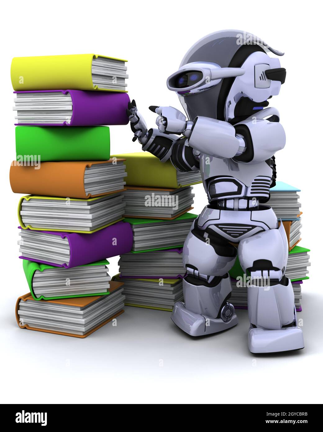 3D Render of robot with books Stock Photo - Alamy
