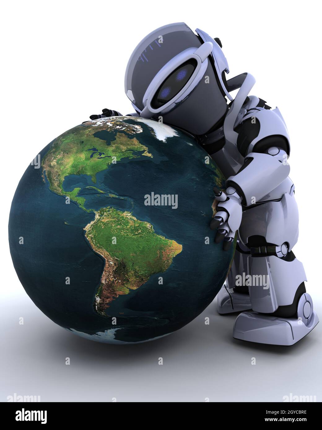 3D render of a robot embracing earth Stock Photo - Alamy