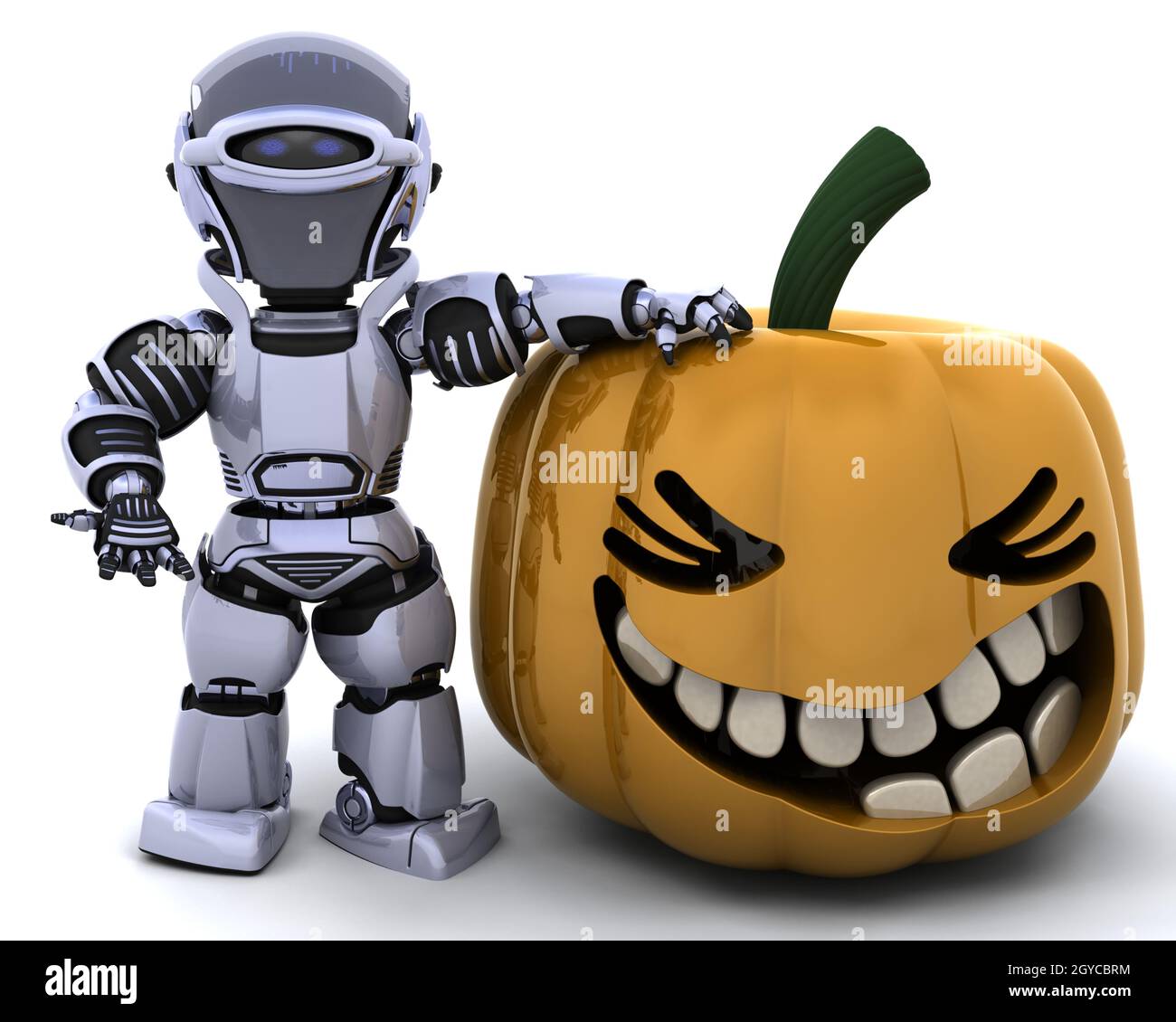 3D render of a robot with jack o lantern pumpkin Stock Photo - Alamy