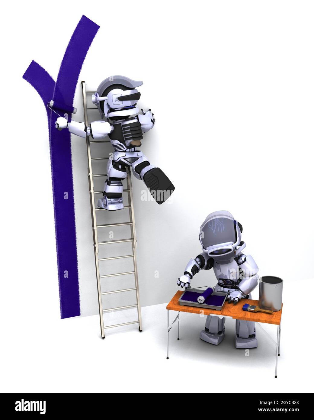 3D render of robots decorating a wall Stock Photo - Alamy