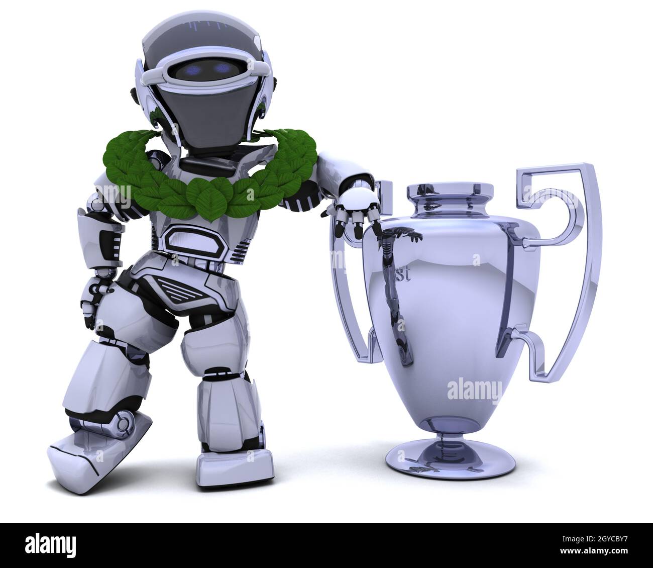 3D render of a Robot with a trophy Stock Photo - Alamy