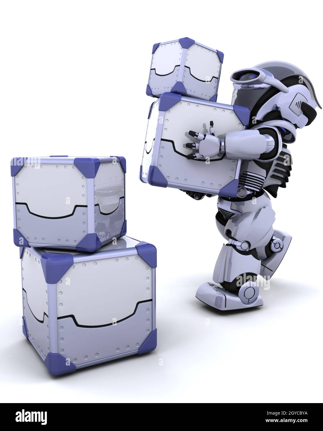 3D render of a robot moving shipping boxes Stock Photo - Alamy
